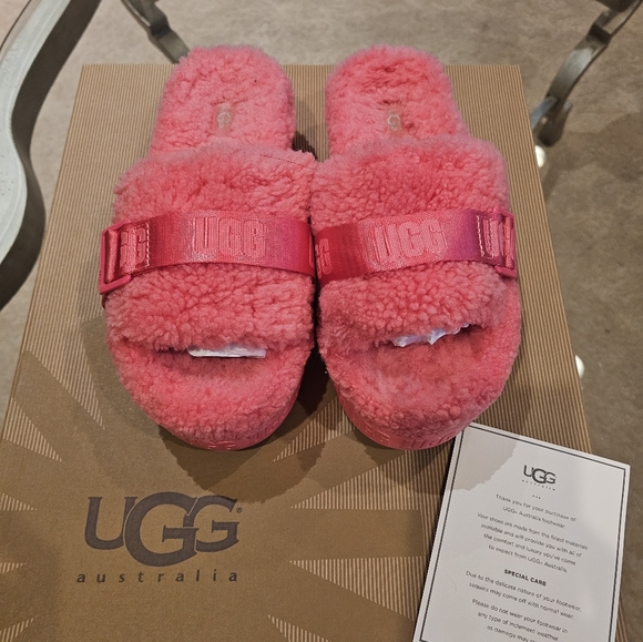 UGG | Shoes | Ugg Vibrant Pink Fluffy Slides | Poshmark